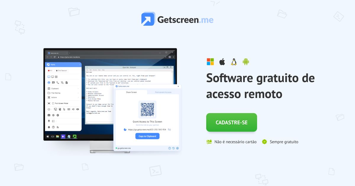 Software de Desktop Remoto Gratuito – Acesso Grátis para Sempre – Getscreen.me